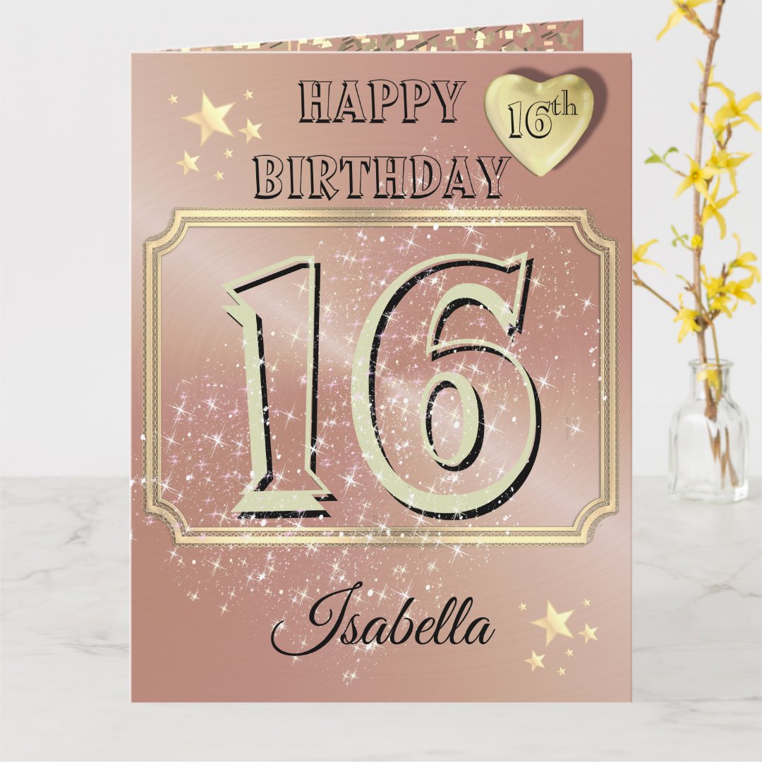 Custom Personalised Rose Gold 16th Birthday Card | Zazzle