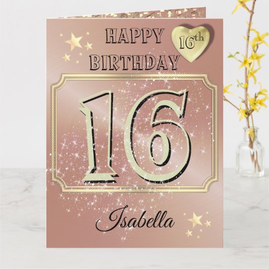 Custom Personalised Rose Gold 16th Birthday Card | Zazzle.com