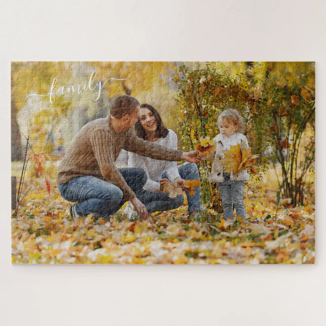 Custom Personalize Photo Template w/ Family Text Jigsaw Puzzle | Zazzle