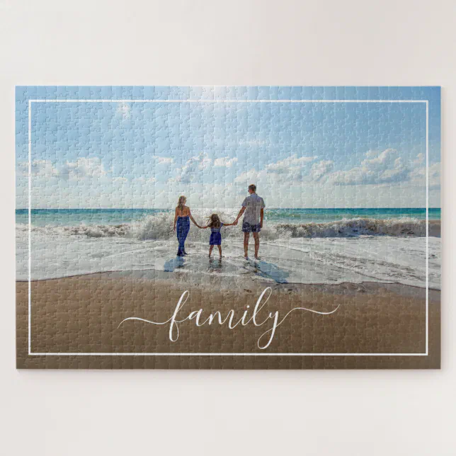 Custom Personalize Photo Template with Family Text Jigsaw Puzzle | Zazzle