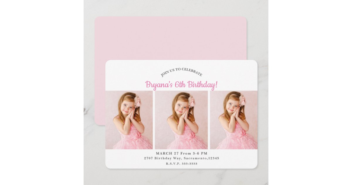 Custom Personalized 3 Photos Photo Birthday Party Invitation | Zazzle