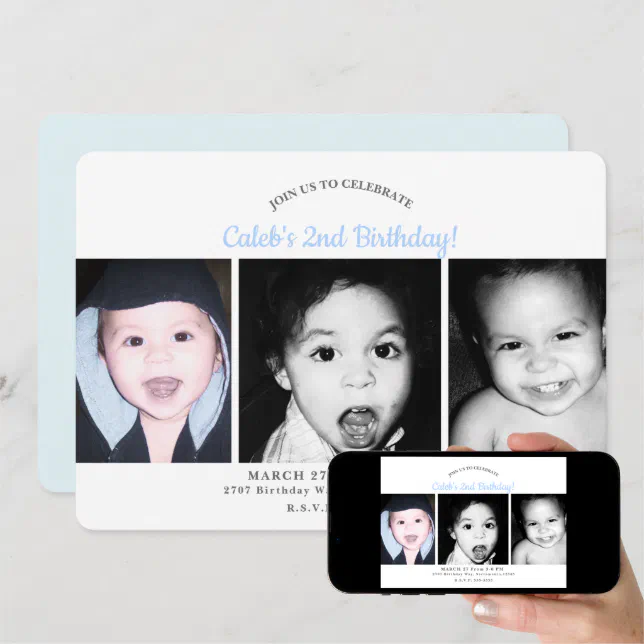 Custom Personalized 3 Photos Photo Birthday Party Invitation | Zazzle