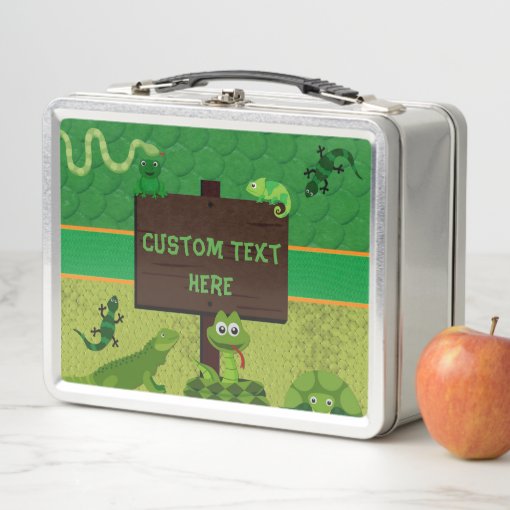 Custom Personalized Boy Reptile Snake Lizard Frog Metal Lunch Box | Zazzle