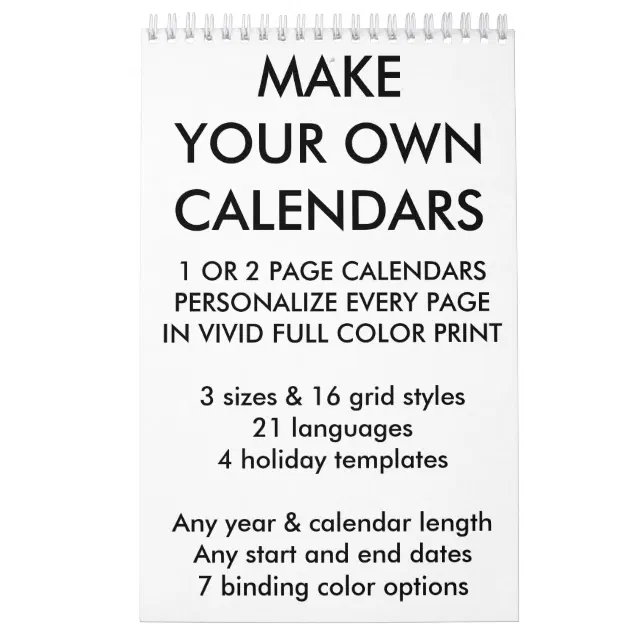 Custom Personalized Calendar Blank Template | Zazzle