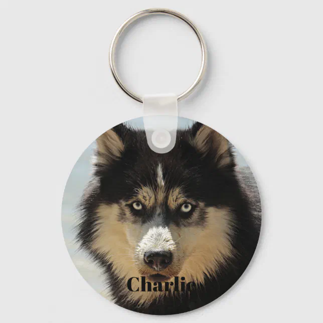 Custom Personalized Husky Dog Photo Name Keychain | Zazzle