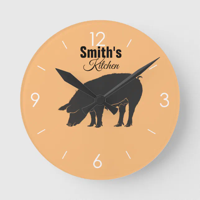 Custom Personalized Kitchen Vintage Pig Logo Round Clock | Zazzle