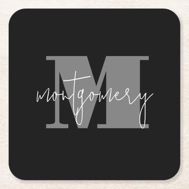 Custom Personalized Monogram Initial Name Square Paper Coaster | Zazzle
