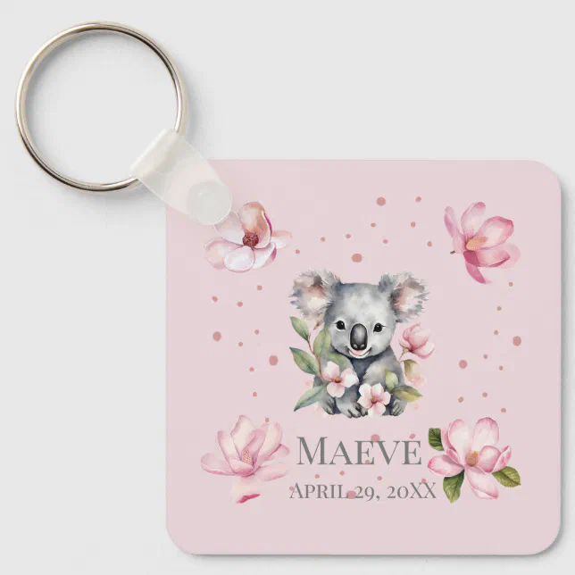 Custom Personalized Name Birth Date Koala Bear Keychain | Zazzle