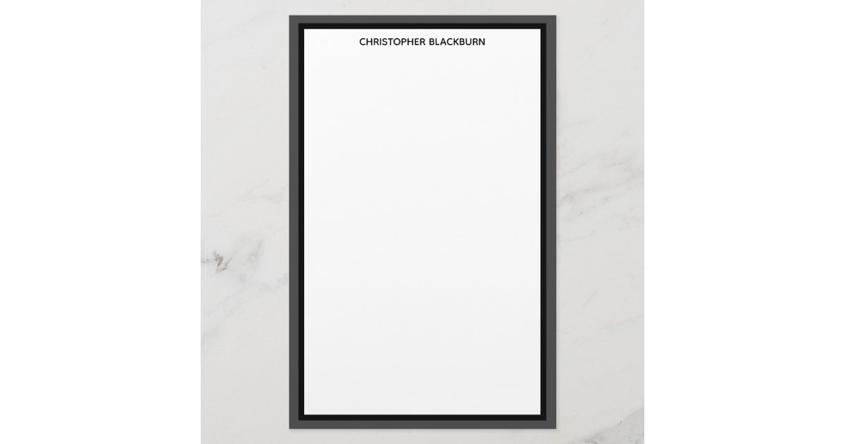 Custom Personalized Name Black Gray Border Stationery | Zazzle