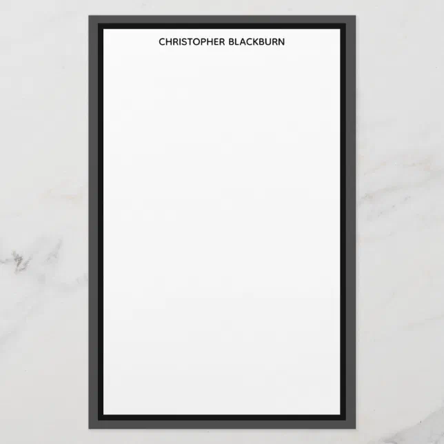 Custom Personalized Name Black Gray Border Stationery | Zazzle
