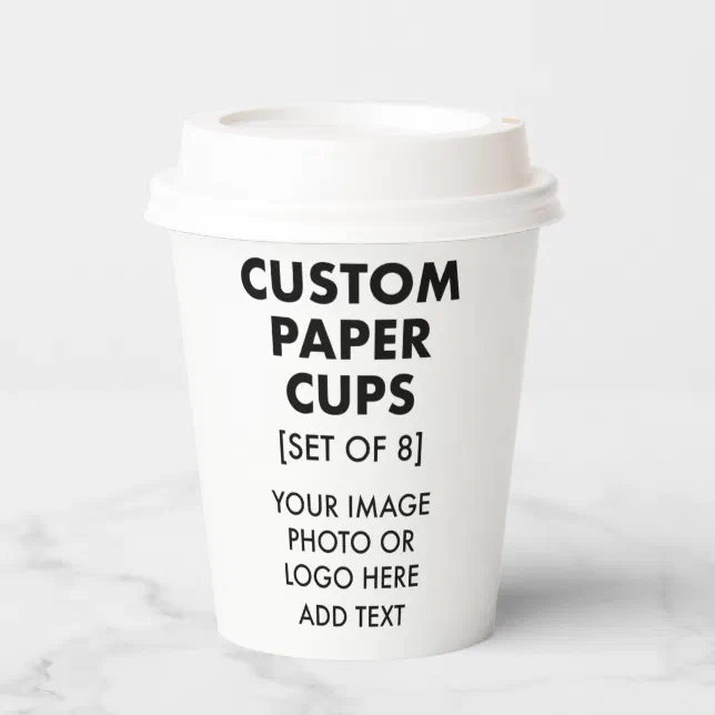 Custom Personalized Paper Cups [8] with Lids | Zazzle