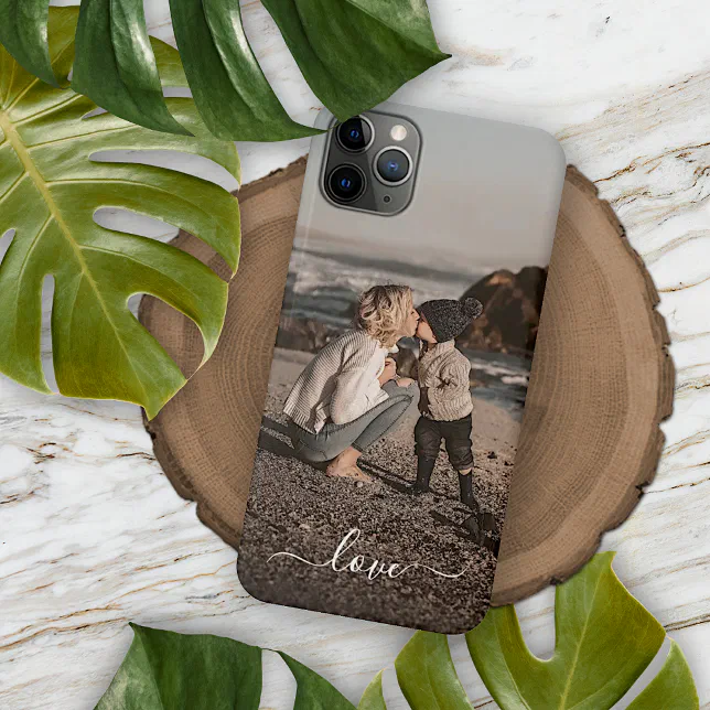 Custom Personalized Photo Simple Love Text iPhone Case | Zazzle