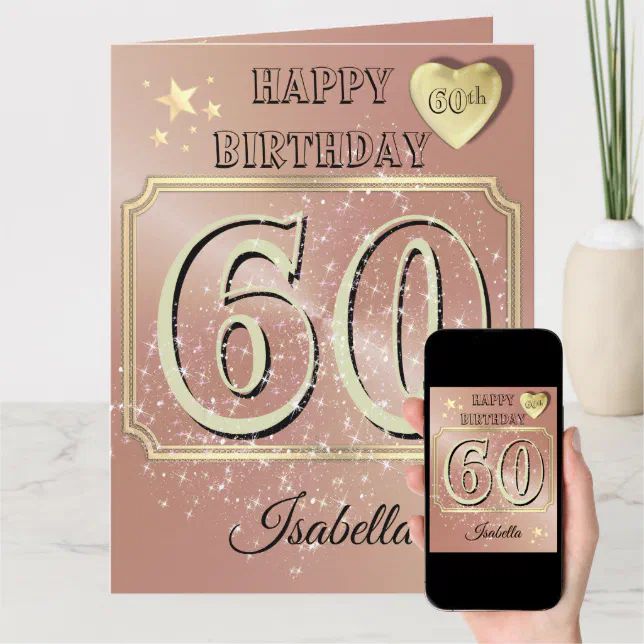 Custom Personalized Rose Gold 60th Birthday Card | Zazzle