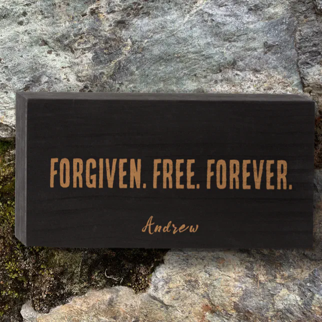 Custom Personalized Saying Modern Black Forgiven. Wooden Box Sign | Zazzle
