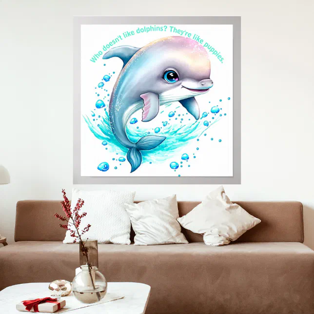Custom Personalized Watercolor Dolphin Photo Poster | Zazzle