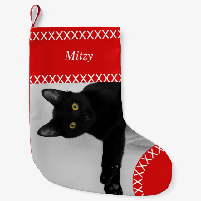 Custom Pet Black Cat photo Christmas Small Christmas Stocking | Zazzle