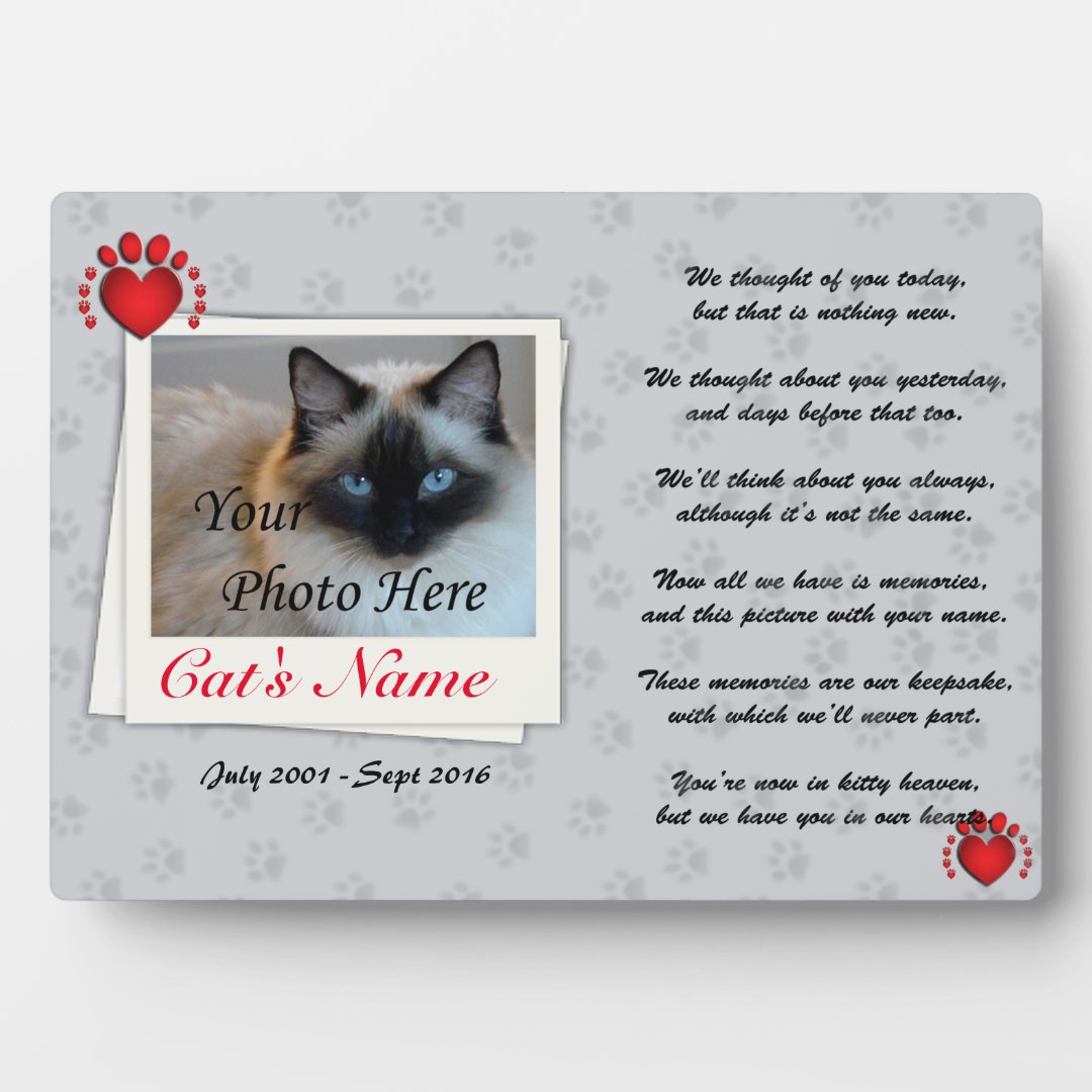 Custom Pet Cat Photo and Poem Memorial Plaque | Zazzle