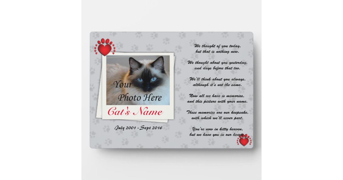 Custom Pet Cat Photo and Poem Memorial Plaque | Zazzle