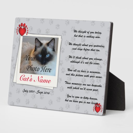 Custom Pet Cat Photo and Poem Memorial Plaque | Zazzle