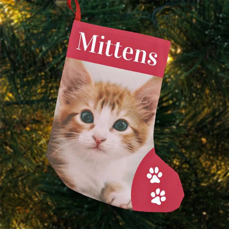 Custom Pet Cat Photo Holiday Personalized Small Christmas Stocking | Zazzle