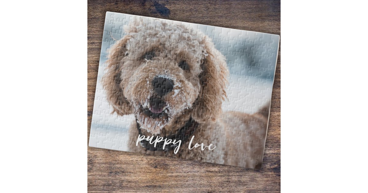 Custom Pet Dog Photo Template Puppy Love Script Jigsaw Puzzle | Zazzle