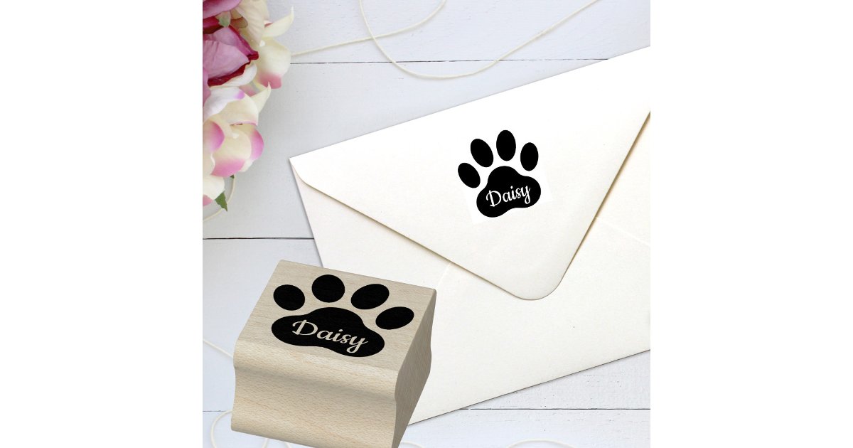 Custom Pet Name Paw Print Signature Rubber Stamp | Zazzle