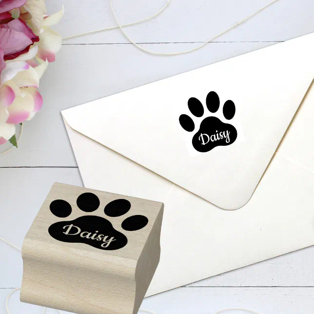 Custom Pet Name Paw Print Signature Rubber Stamp | Zazzle