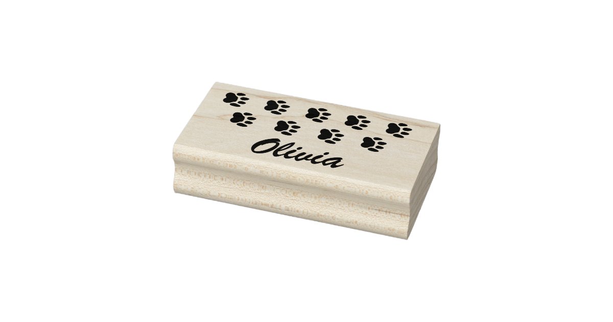 Custom Pet Name Paw Prints Signature Rubber Stamp | Zazzle