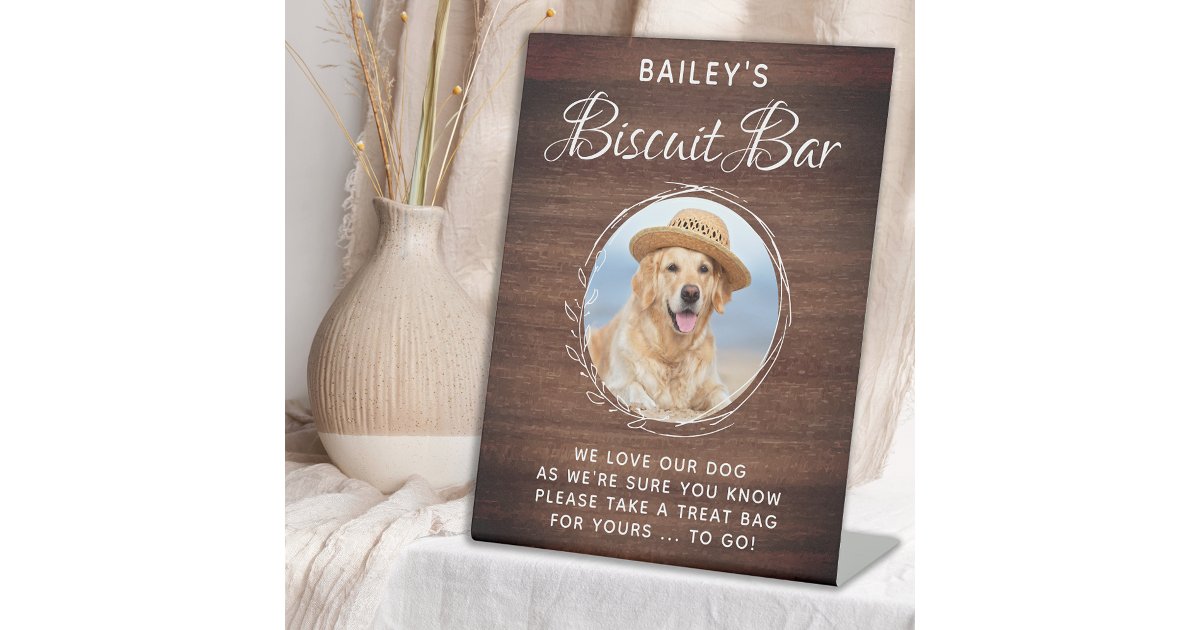 Custom Pet Photo Biscuit Dog Treat Wedding Favor Pedestal Sign | Zazzle