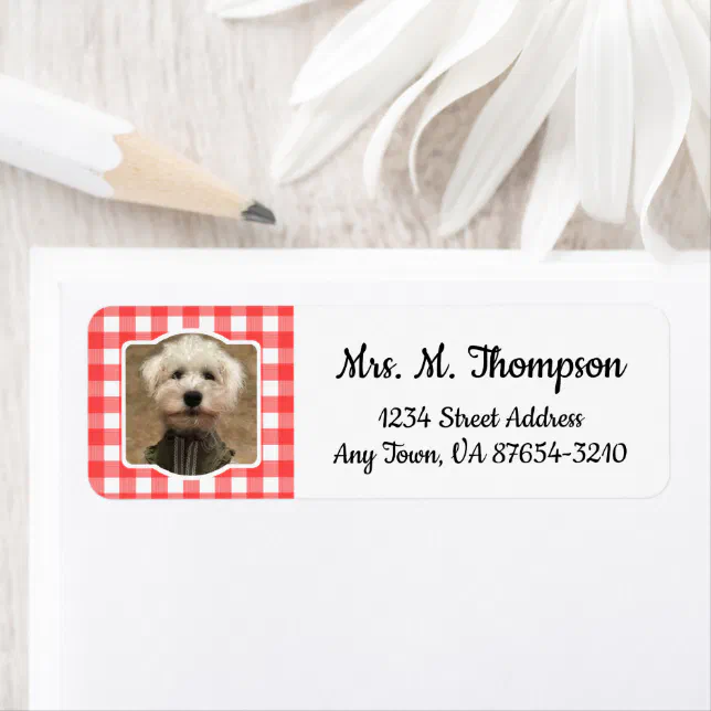 Custom Pet Photo Country Red Buffalo Check Plaid Label | Zazzle