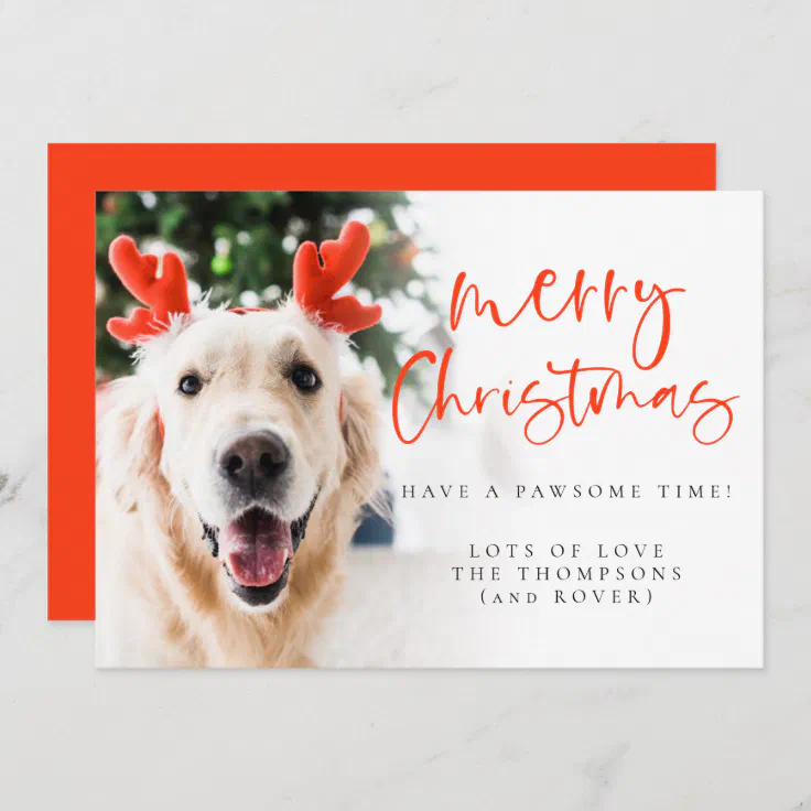 Custom Pet Photo Elegant Script Merry Christmas Holiday Card | Zazzle
