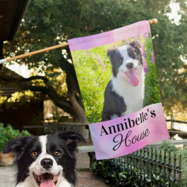 Custom Pet Photo House Flag – with Pet's name | Zazzle