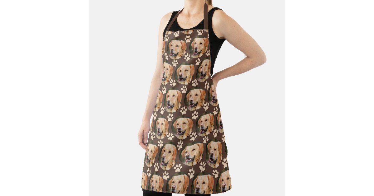 Custom Pet Photo Pattern Dog Brown Apron | Zazzle
