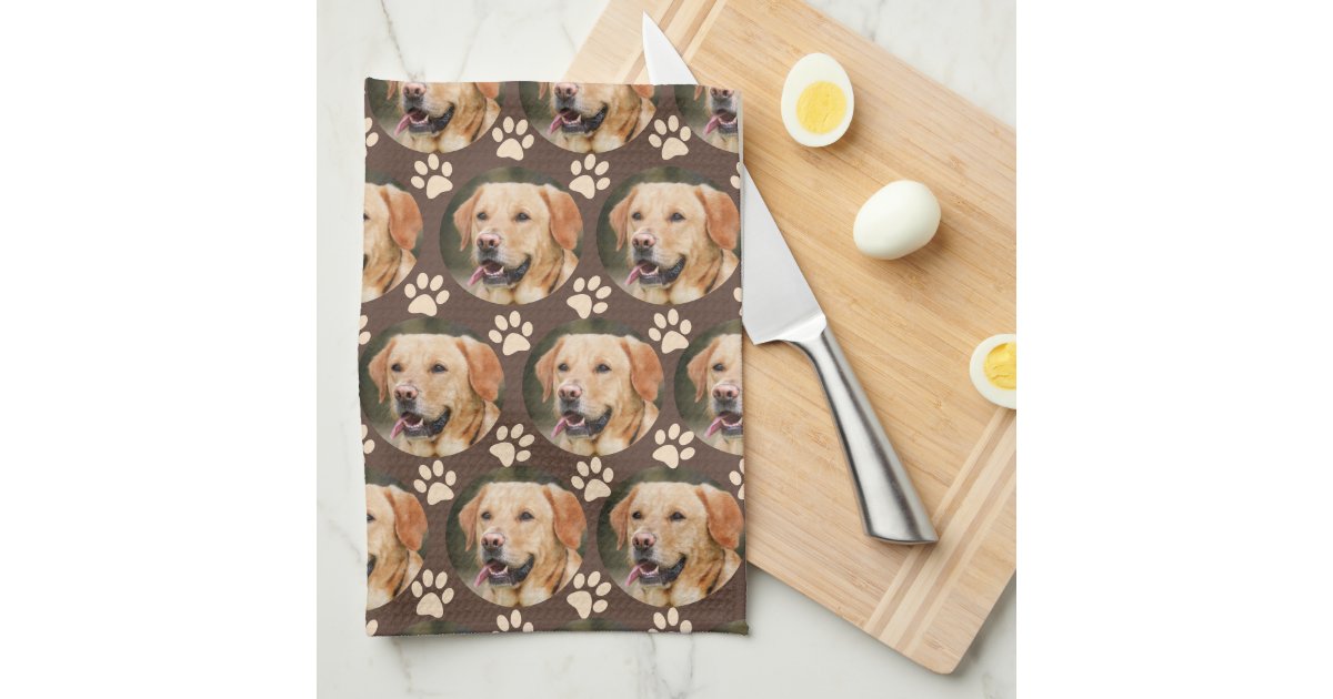 Custom Pet Photo Pattern Dog Brown Kitchen Towel | Zazzle