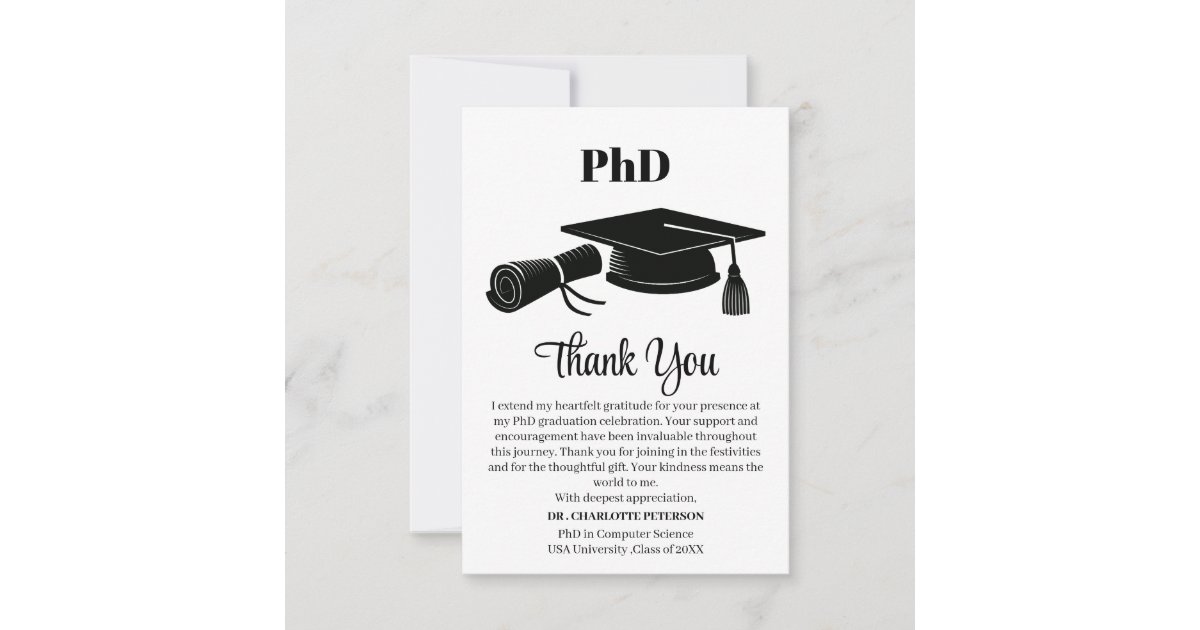 Custom PhD Graduation Party Thank You Card | Zazzle