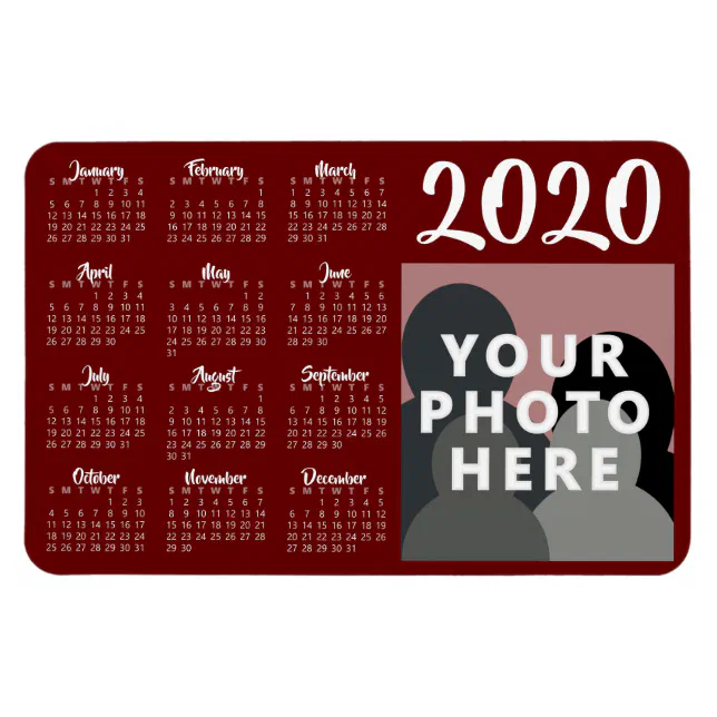 Custom Photo 2020 Calendar Magnet Template | Red | Zazzle