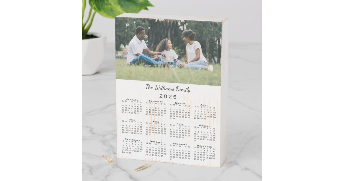 Custom Photo 2025 Calendar Rustic White Wooden Box Sign | Zazzle