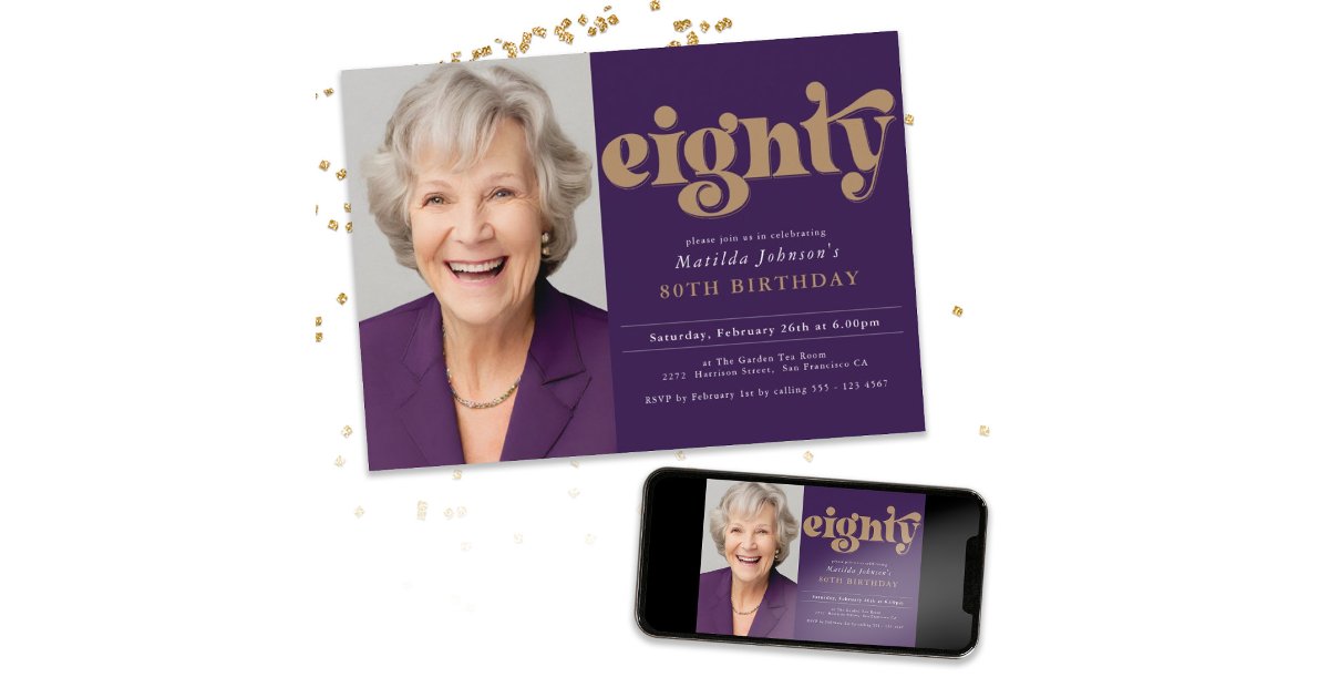 Custom Photo 80th Birthday Party Invitation | Zazzle