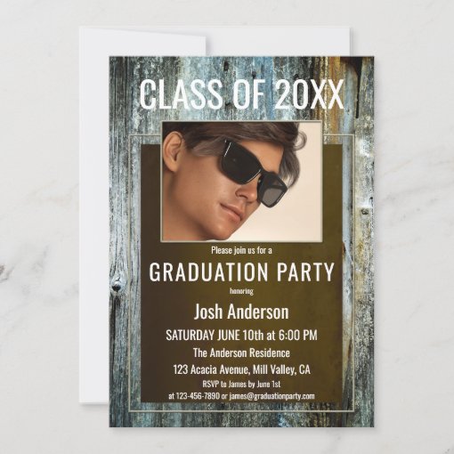 Custom Photo Aged Wood Graduation Party Invitation | Zazzle