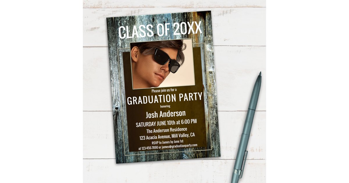 Custom Photo Aged Wood Graduation Party Invitation | Zazzle