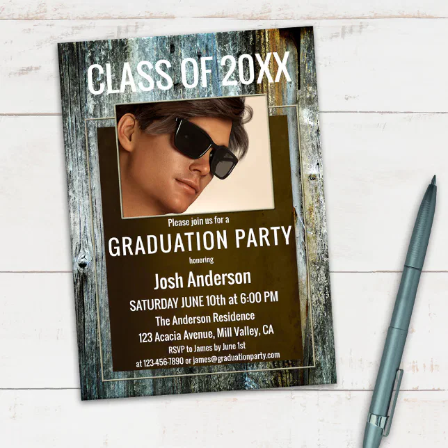 Custom Photo Aged Wood Graduation Party Invitation | Zazzle