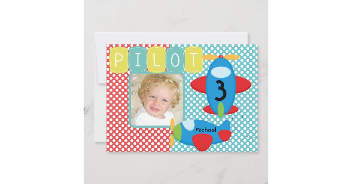 Custom Photo Airplane Pilot Birthday Invitation | Zazzle