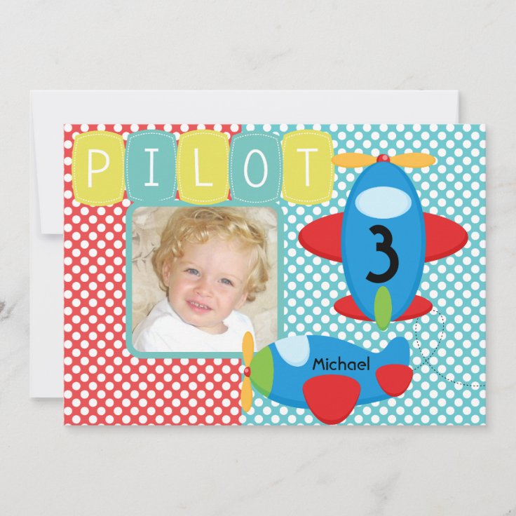 Custom Photo Airplane Pilot Birthday Invitation | Zazzle
