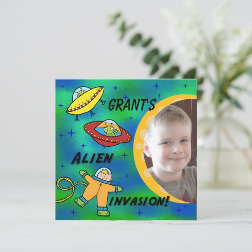 Custom Photo Alien Invasion Birthday Invitation | Zazzle