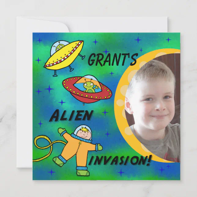 Custom Photo Alien Invasion Birthday Invitation | Zazzle