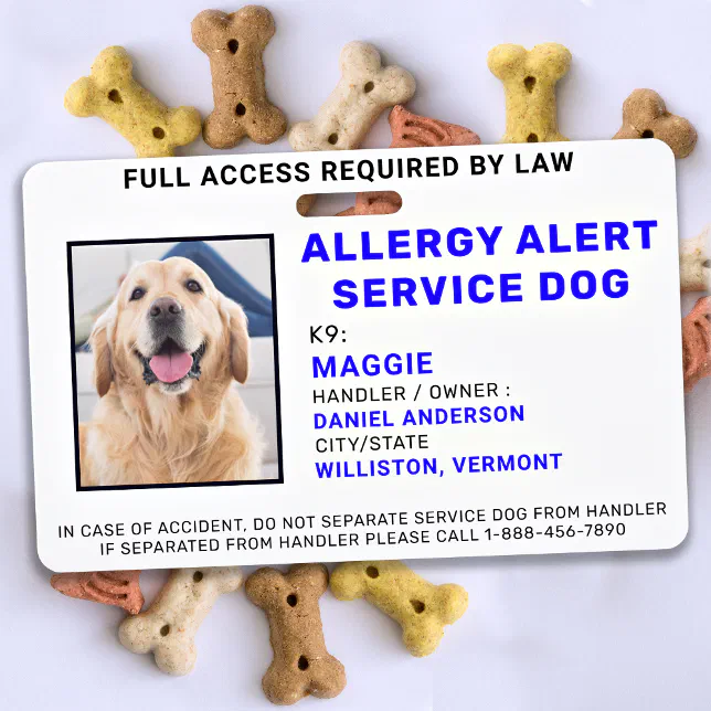 Custom Photo Allergy Alert Service Dog ID Badge | Zazzle
