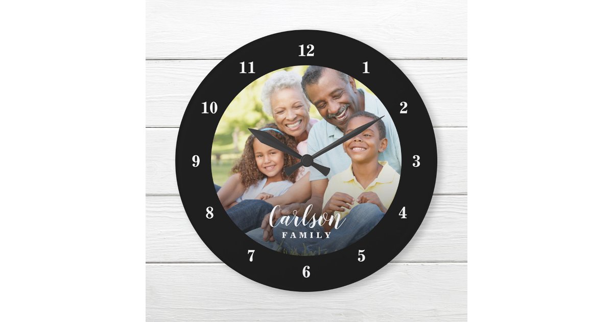 Custom Photo and Family Name Personalized Large Clock | Zazzle