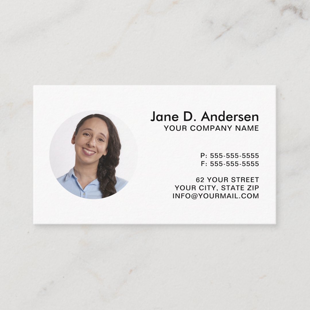 Custom photo and logo white professional elegant business card | Zazzle