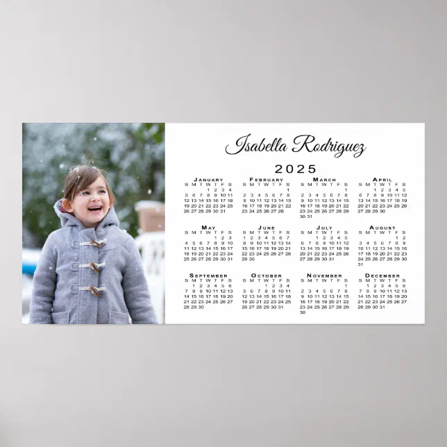 Custom Photo and Name 2025 Calendar Poster | Zazzle