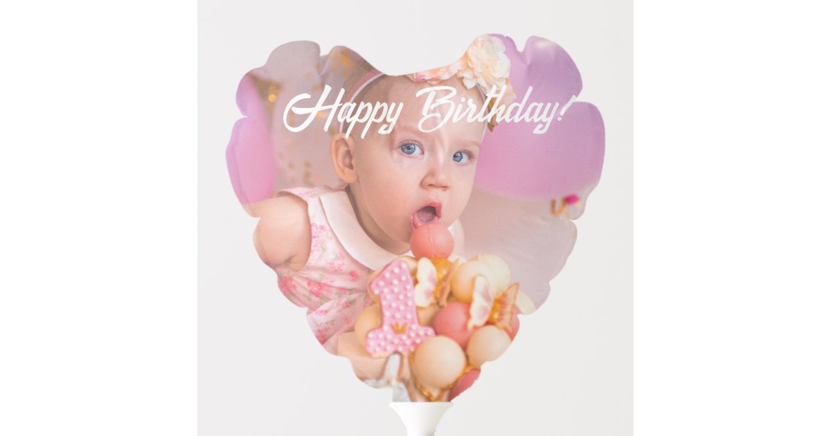 Custom photo and name heart balloon birthday party | Zazzle